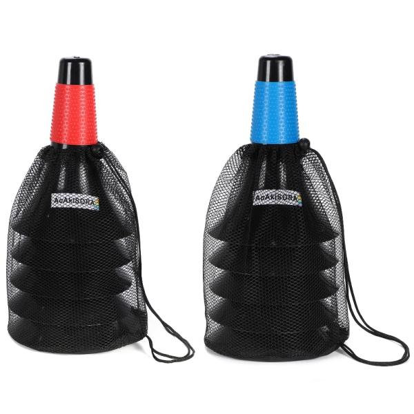 Color:収納ネット付き　レッド＆ブルー/ブラックベース AoAkiSORA トレーニング用リップコーン 持ち運び簡単 ラバーグリップ 倒れにくい ドリブル バスケ サッカー スケボ ローラーブレード (5本セット or 10セット) (...
