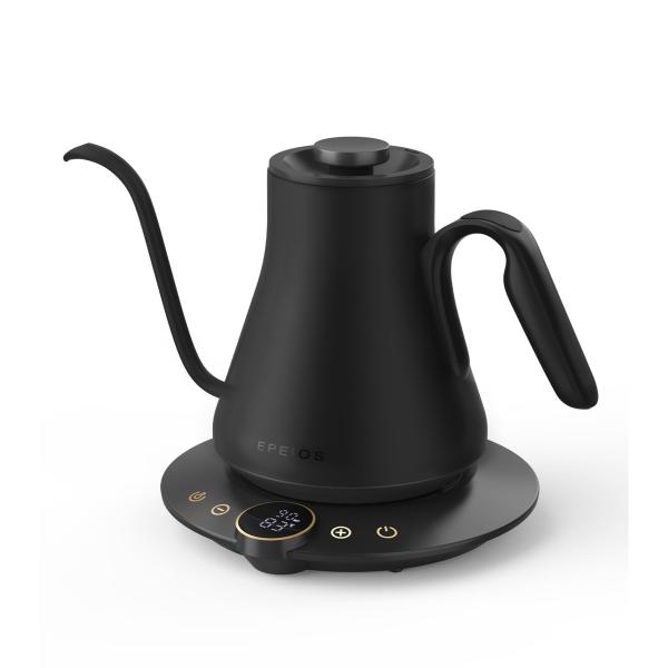 Color:Pure Black エペイオス(Epeios) 電気ケトル コーヒー 1°C単位の精密調節 ドリップ コーヒーポット 細口ドリップ LED表示パネル 電気ポット ドリップ ポット コンパクト0.9L 1040W ブラック【1°...