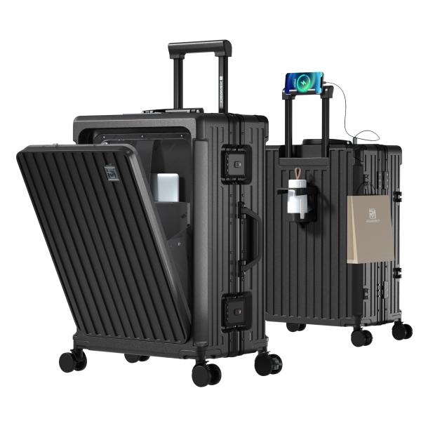 Color:ブラック(フロントオープン）_Size:S・1~3泊・機内持ち込み 42L [Redamancy] 現役客室乗務員が設計を指導 スーツケース 機内持ち込み 【日本企業企画】 多機能フロントオープン キャリーケース ストッパー付き...