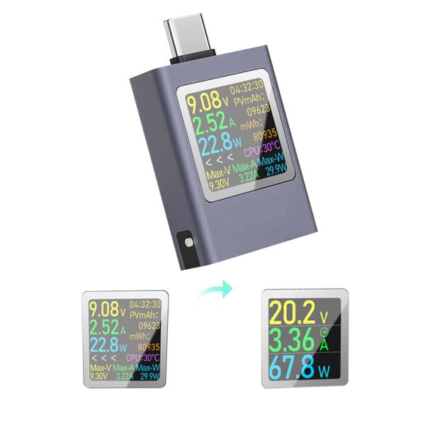 DiyStudio usb チェッカー 電流電圧チェッカー デュアル USB テスター4方向に回転 usb チェッカー 電流計 電圧テスター【Type-C 端子＋日本語説明書】Type-Cデバイスの電圧、電流、電力、充電、容量、温度、タイミ...