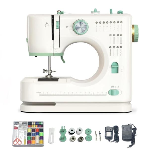 Color:白 ShyangLiang 家庭用電動ミシン コンパクトミシン アップグレード16種の縫い目 操作簡単 静音モーター 返し縫い機能付 LED手元ランプ スピード調整可 男・女・大人/婦人向け 趣味・DIY手作り 初心者向けのソー...