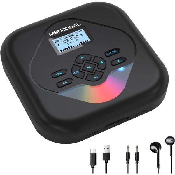 Size:MD702 MONODEAL CDプレーヤー ポータブル Bluetooth スピーカー内蔵 超軽量 ASP防振搭載 音飛び防止 5EQエフェクト A-Bリピート プログラム再生 32GB TFカード対応 CD/MP3再生 AUX...