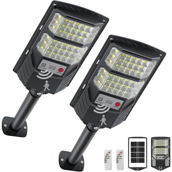 Style:2PACK LEDソーラー街灯 屋外 IP66防水 外灯 ソーラーライト、8500Kの太陽光発電の外灯、モーションセンサーとリモコン付きのLED夜明けから夜明けまでの防水スポットライト、駐車場や道などに適したのセキュリティライト...