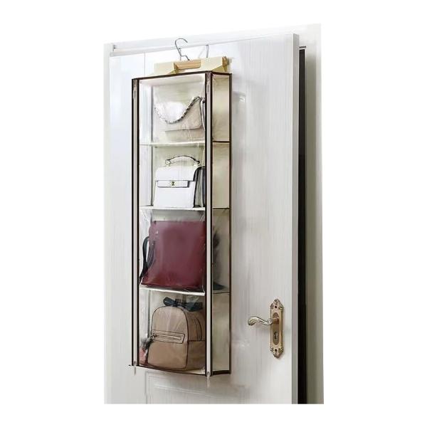 Color:ベージュ-4層 バッグ収納袋防水吊り透明ぬいぐるみ収納袋防塵クローゼットドア背面大容量壁ポケット4層ジップコレクションボックス【省スペース】ワードローブやドアスペースを有効活用し、より広いリビングスペースを確保。折りたたみ式なの...