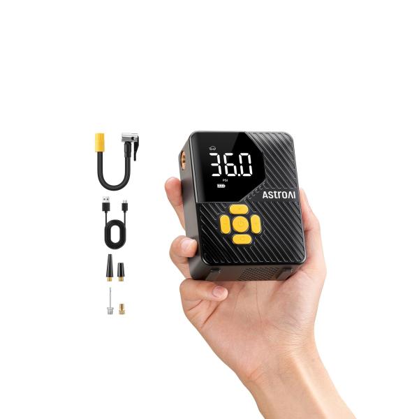 Color:イエロー AstroAI L7 Mini 空気入れ 電動空気入れ エアコンプレッサー タイヤ typeC 150PSI 自動停止 LED画面 懐中電灯 自動車/バイク/自転車/ボール用 日本語説明書付き【コンパクトサイズと強力な...