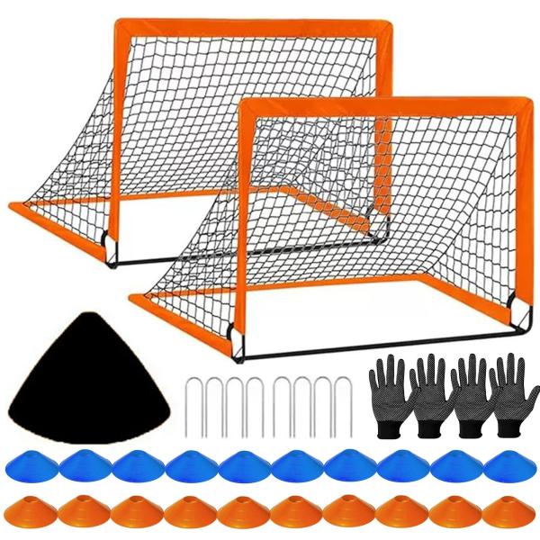 Color:2個セット ELECTRO-WEIDEWORLD サッカーゴール 120x90cm 簡単組み立て 折り畳み収納 マーカーコーン付き 室内屋外兼用 ミニゴールセット 収納バッグ付き 持ち運び サッカー フットサル 練習器具 試合 ...