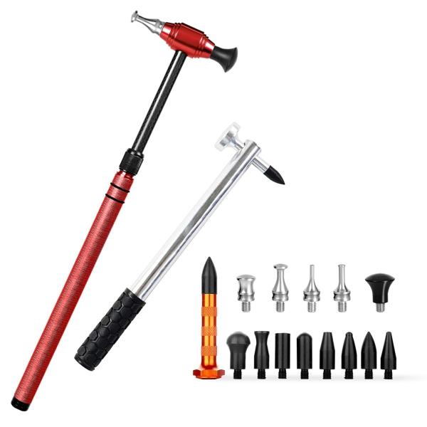 WHDZ デントリペア 板金ハンマー 凹み直し ゴム槌 車へこみ修理 調整可能 修理キット ヘッド交換可能 ゴムハンマー 車用 多機能 自宅で簡単補修 コンビネーションハンマー オレンジ 16点セット【商品内容】コンビネーションハンマー*2...