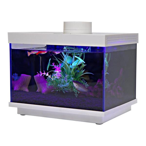 小型 オールインワン スマート水槽 多機能水槽☆FiSH-α2 IOT 6.9L コンパクト 20-30°C温度設定 LEDライト オートフィーダー 内蔵ヒーター 内蔵濾過機能 初心者 簡単 ホワイト (白) ガラス製【寸法】255mm×1...