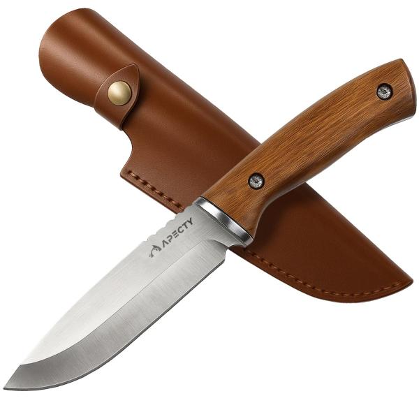 Size:刃長14CM/刃厚5MM-5CR APECTY シースナイフ フルタング ステンレス鋼 天然ウッドハンドル サバイバル キャンプギア アウトドア 防災 フィッシング バトニング 革シース付き (刃長14CM/刃厚5MM-5CR)「...
