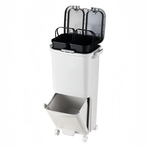 Size:2段（2つの蓋） AetherTech ゴミ箱 ダストボックス 分別 ペダル式 フタ付き スリム 2段 3分別可能 キャスター付き ワンタッチ開閉 大容量 消臭 密閉 衛生 組立品 （ホワイト ダブル34L）【商品仕様】サイズ：幅...