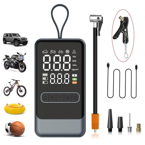 YUHAFO 空気入れ 自転車 電動 くうき入れ 最大圧力150PSI 充電式 英式 仏式 米式バルブ対応 車 バイク オートバイ 原付 ママチャリ ボール用 LEDライト 自動停止 空気圧指定可 エアコンプレッサー タイヤ エアーポンプ ...