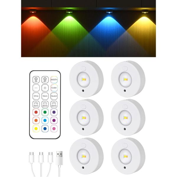 Size:6個セット LightBeam LEDキャビネットライト｜6個セット｜USB充電式｜リモコン付き｜タッチ式調光｜12色モード＆タイマー機能付き｜フィギュアライト｜キッチン｜寝室｜ベッドサイド用【毎日の空間に彩りを添える12色の光】...
