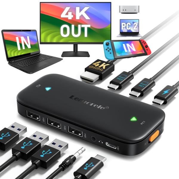 Color:USB-C KVM切替器 （H200） USB C 切替器 HDMI モニターを2PCで共有 Mac mini用 KVM スイッチ 2入力1出力 USB-A×3 + UsB-C×1 4K@60Hz対応 HDMIディスプレイ モニ...