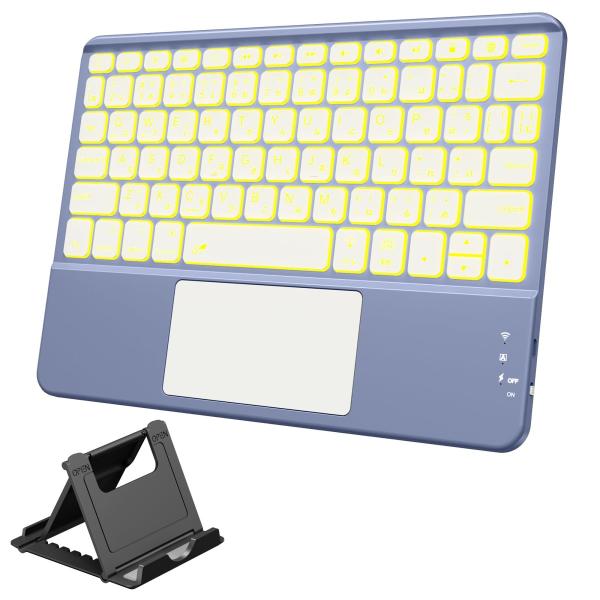 Color:ライトブルー HETHOT ipad用 キーボード- 7色バックライト Bluetooth JIS日本語配列 スタンド付き タッチパッド搭載 2台のiOSデバイス切り替え可能 タブレット キーボード iPad/iPhone対応 ...