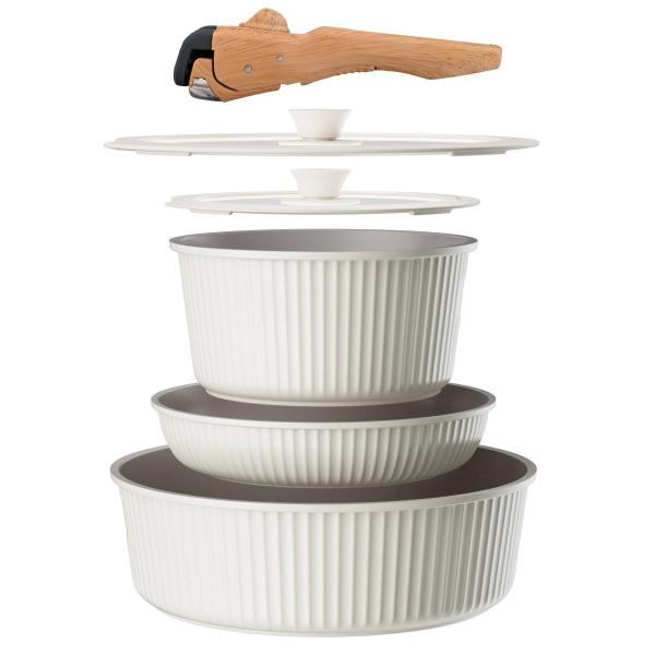 Model:オフホワイト 6点 AMPWEEL フライパン セット 6点 鍋 IH対応 ガス火対応 フライパン セット PFOAなどの有害物質不使用 フライパン 取っ手 取れる 軽量 適切なひとり暮らしのボウグルフライパン セットフレキシブ...