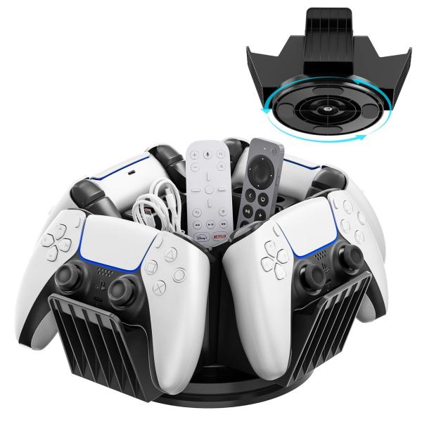 KDD コントローラー スタンド 4個 ゲーム機収納ラック 360°回転式 ベース 滑り止めラバー 小物収納ボックス付き 組み立て簡単 コントローラー収納 安定性 頑丈 switch 収納 省スペース ゲームアクセサリー ps5、switc...
