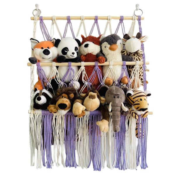 Color:パープル Percy’s Caravan ぬいぐるみ 収納 ハンモック 吊り下げ収納 壁掛け ピンフック付き ディスプレイ おしゃれ 省スペース ぬい活 推し活 人形 部屋 北欧風 インテリア ウォールポケット (パープル)【空...