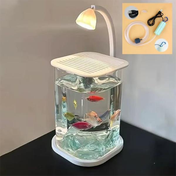 メダカ飼育水槽フルセット（卓上用）：水換え簡単、コンパクト、初心者にやさしい，対応ベタ/金魚/熱帯魚，サイズ W10cm×D10cm×H15cm（約 1.7L），同梱水槽＋酸素ポンプ＋ライト，プレゼント夜光石・小型魚すくい【製品仕様】 水槽...