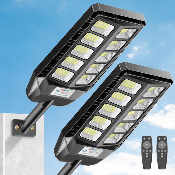 Size:500W*2パック LED ソーラー街灯 屋外 Adewalk 人感センサーライト 外灯 ソーラーライト IP66防水 超高輝度 500W 15000ルーメン 夜間自動点灯 10000mAh パネル一体型 リモコン操作 点灯時間/...