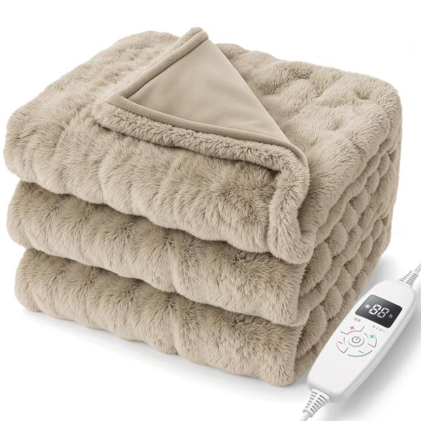 Color:ベージュブラウン HAGOOGI 電気毛布 【業界注目！次世代モデル】 敷き 掛け兼用 節電 190×130cm 10段階温度調整 8Hタイマー付き 電気毛布洗える 速暖 恒温加熱 頭寒足熱 ダニ退治 電気敷毛布 電気ブランケッ...
