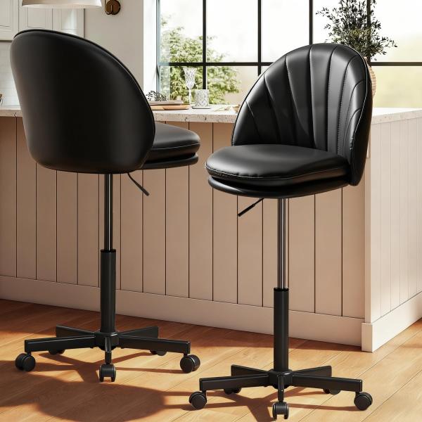 Color:01ブラック GTPLAYER カウンターチェア バーチェア 昇降式 キャスター/背もたれ付き 回転椅子 PUレザー 高さ調節可能 おしゃれ コンパクト 軽量 疲れない ハイチェア ハイスツール 【キッチンやカフェ、バー、昇降デ...