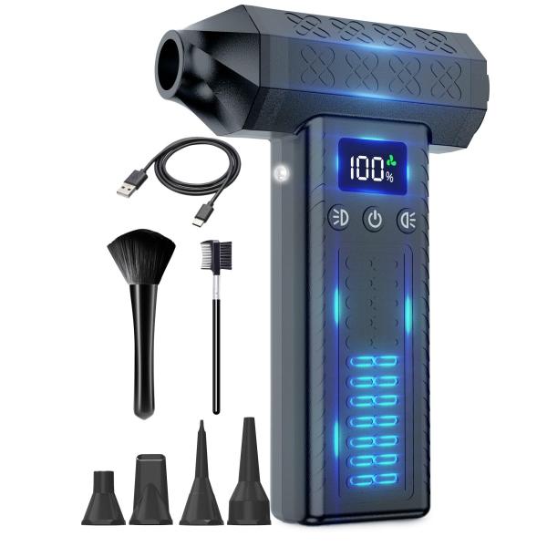 Color:ダークグレー FOXKING 最強風力120m/s 洗車 ブロワー 最強 300000rpm電動エアダスター 小型ミニブロワー (3段風量調整・ 8000mAh・ 200分連続作業可) 充電式ブロアー ２個LEDライト付き 27...