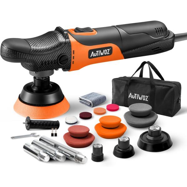 【6段階速度調整】 630Wモーター搭載、回転数2800〜6800RPMまで調整可能：2速でワックスがけ、4速でバフ研磨、6速で深いキズ・スワール痕除去に対応。多用途カー用ポリッシャーとして、スムーズな速度調整とスピードロック機能を備え、自...