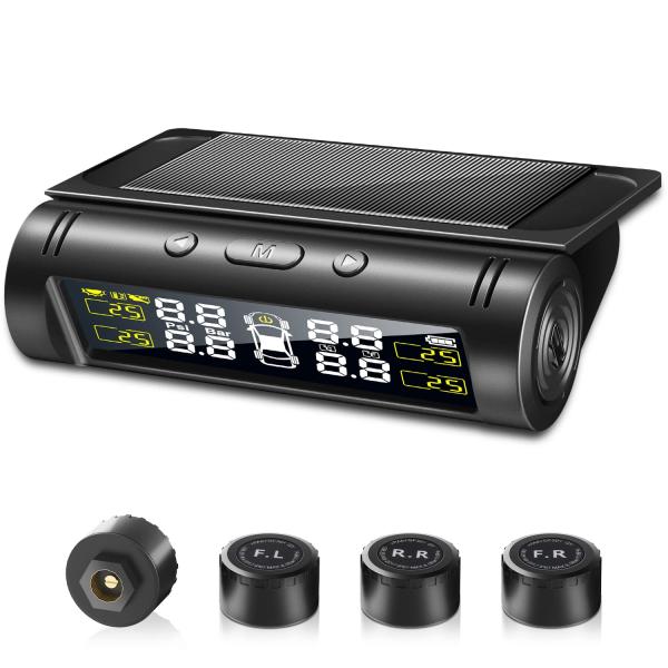 タイヤ空気圧モニター TPMS 【2026年新型&amp;日本語音声アラーム】タイヤ空気圧センサー 空気圧センサー 車 リアルタイム空気圧監視 振動感知 ソーラー充電 USB充電 1.1−6.7Bar 高圧警報 自動警報システム IP67防...