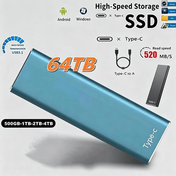 USB3.1 高速伝送対応、USB-A/USB-C 両端子互換でパソコン・タブレットはもちろんスマホにも接続可能。軽量超薄ボディで持ち運び抜群、鞄にすっきり収まり外出・出張・旅行に最適。商品内容ポータブル SSD商品特徴ポータブル SSD仕...