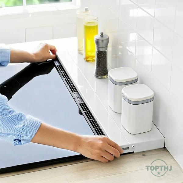 【商品特徴】"【製品仕様】この排気口カバーは、幅64cm×奥行10〜17cm×高さ3.7cmという精密な寸法で、おしゃれなブラックの外観が特徴です。高品質のスチール（鋼材）を使用しており、総重量は約950g、耐荷重は強く、最大20kgまで支...