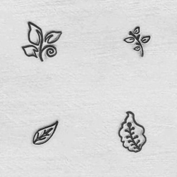 ネイチャー リーフデザイン４本セットNature Stamp Packデザインサイズ　最大6mm・右向きの葉：6mm・カラジウムの葉：6mm・葉の多い小枝：6mm・渦巻の葉：6mm全４本組さびを防ぐために油で軽くコーティングして保管してくだ...