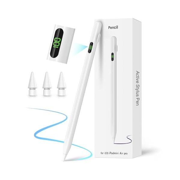 指示ライトホワイト/-/最新・電量表示画面・Model:最新・電量表示画面・2025最新型0遅延タッチペンiPad専用の本タッチペンは高感度＆高精度センサーを搭載し、鉛筆のような自然な書き味と滑らかな操作性が特徴です。極細1.5mmのペン先...