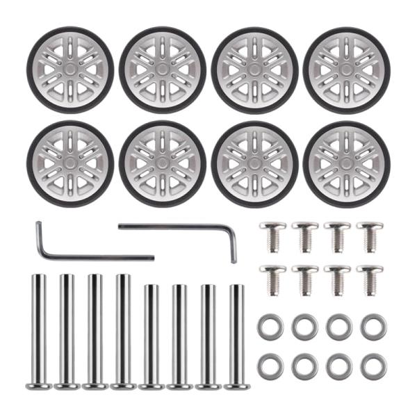 ダブルホイールシルバー＆ブラック/1セット/Whl-8pcs-49mm・Style:ダブルホイールSize:1セット・パッケージ個数:1・サイズ確認 車輪の直径は50mm、幅は10mmです。購入前にお使いのスーツケースのキャスターサイズをご...