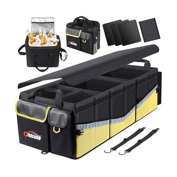 MaterialType:600D+210Dオックスフォード・パッケージ個数:1・大容量収納:トランクボックスは95Lの収納容量を持ち、タオル、工具、その他の様々な車用品を簡単に収納し、トランクを整理整頓した状態にします。・保冷保温:付属の...