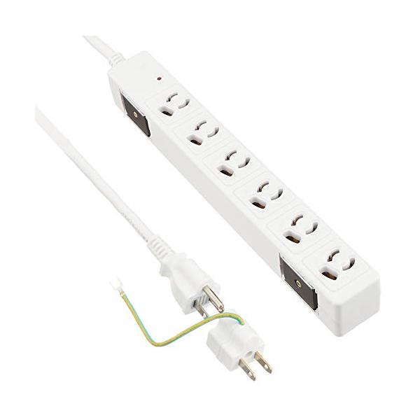 マグネット 雷サージガード6個口/3m/BSTAPMS3630WH・Size:3mStyle:マグネット 雷サージガードColor:6個口・パッケージ個数:1・●3ピン6個口の電源タップ・■プラグ仕様:3ピン(3ピン⇒2ピン変換アダプター付...