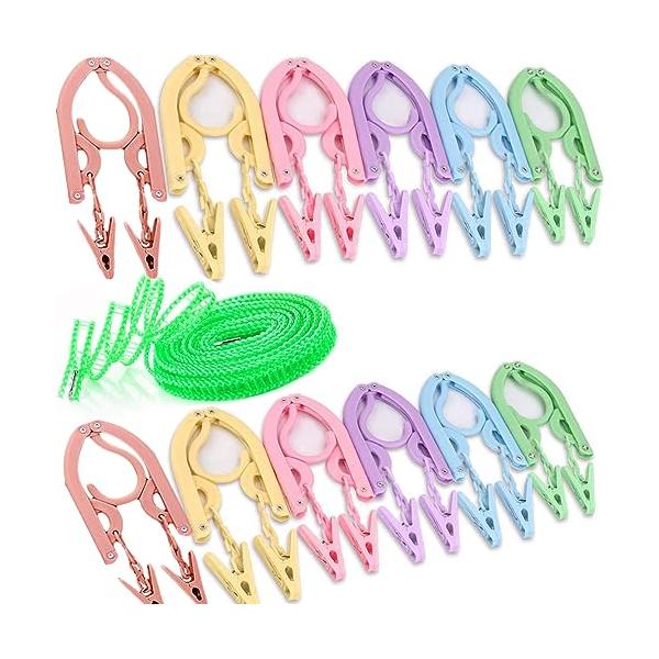プラスチック12個入りハンガー 洗濯ロープ1本緑/45×14cm/-・Color:12個入りハンガー 洗濯ロープ1本緑・セット内容：ハンガー12個（6色、それぞれ2個あり） ピンチ24個付き，洗濯ロープ1本 緑。・サイズ:45×14cm(全...