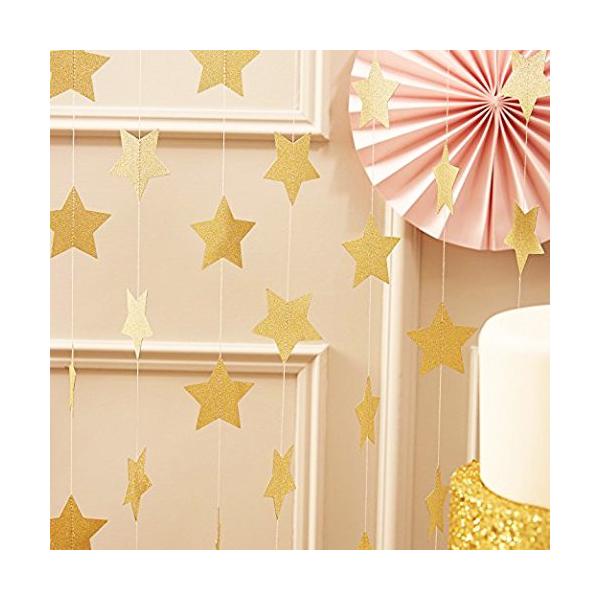gold star/-/-・Color:gold star・ガーランドは良質の紙製&amp;糸で手縫いされています。質が良好、不易断。・パッケージセットに含まれるもの：パッケージ：2 x 4メートルの長さ（同じサイズ）の紙ガーランド，合計8...
