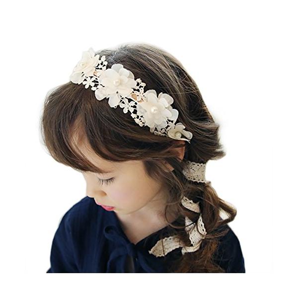 ホワイト/ワンサイズ/H578・Color:ホワイト・カラー：ホワイト　商品サイズ:縦約14cm　横約12.3cm 全長(レース除く)約37.5cm・お花のモチーフと細かな刺繍がついたキッズカチューシャです。 長めのレースがついているので、...