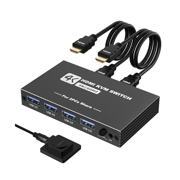 ブラック/-/KM03・Color:ブラック・パソコン2台モニター1台切り替えHDMIディスプレイの接続に対応したKVMスイッチです。デスクトップPCのほか、ノートPCでも利用できるのが魅力。このKVMスイッチは、1セットのキーボード、マウ...