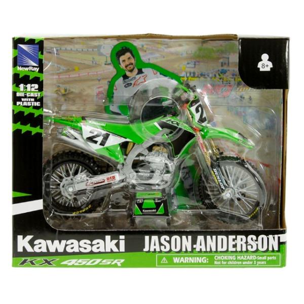 1:12 ニューレイ カワサキ KX450SRジェイソン アンダーソン バイク スーパークロス インテリア オフロード おもちゃ