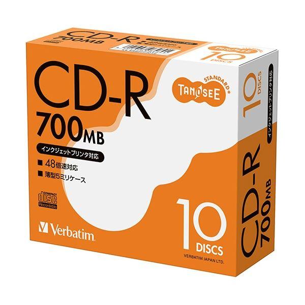 【商品名】 (まとめ) TANOSEE バーベイタム データ用CD-R 700MB 48倍速 ホワイトプリンタブル 5mmスリムケース SR80FP10T2 1パック(10枚) 【×5セット】 【ジャンル・特徴】 パソコンデータ用のCD-R...