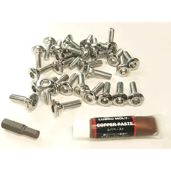 出品限 格安六角穴付（特殊形状？）ボルトM5 P0.8 並目 首下16mmクロームメッキ スチールボルト30個 ＋ 専用ビット（5HEX）１個 ＋ コパペースト3g　1個付属頭下円柱形状部直径：8.7〜8.5mm頭部直径：11.7mm（長約...