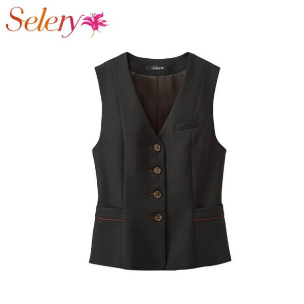 [素材]ココアミニチェック混率：ポリエステル95%レーヨン5%(内、再生ポリエステル62%)[特徴]・ストレッチ・ホームクリーニング・エコ・フラワーホール・胸ポケット・両腰Lポケ・後ろペプラム※取り寄せ商品、在庫有無、納期後日連絡