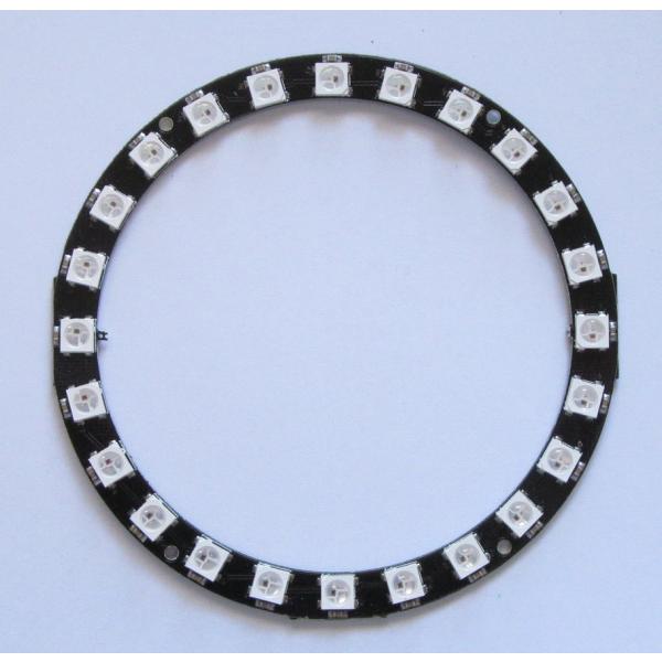 WS2812Bがリング状に24個数珠つなぎに接続されたカラーLEDボードです。リングの外径は86mm、72mmです。WS2812Bはチップ内に制御用のICが内蔵され、１信号入力で発光色を制御できるカラーLEDです。多数のWS2812Bを数珠...