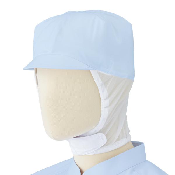 【素材・材質】ポリエステル65%、綿35% ブロード【色】ブルー【サイズ】頭周り:フリー 63cm(フリー)【特長】●マスク掛けなし【販売単位】1点【入数】1点［ 31891009 ］