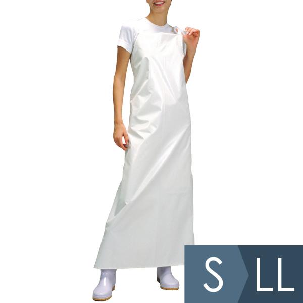 【素材・材質】基布：ナイロン(オックスフォード)コーティング：特殊ポリウレタン【色】ホワイト【サイズ】S:幅88×丈100cmM:幅88×丈105cmL:幅88×丈110cmLL:幅88×丈115cm【特徴】●従来のビニールエプロンの3分の...