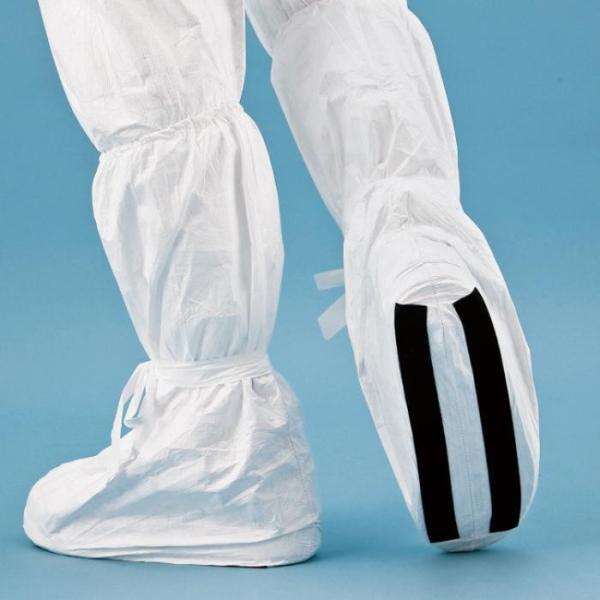 靴備品 靴カバー ブーツ型 ひざ丈【素材・材質】デュポン（TM)・タイベック（R)【サイズ】靴底長：約33cm【特徴】●ブーツ型●すべり止め付き（素材：ポリウレタン）