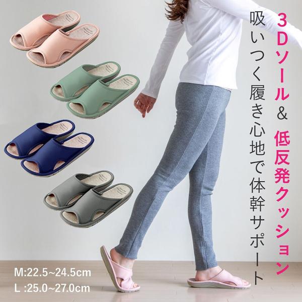 「ずっと健康でいてほしいから。」3Dソール＆低反発クッションが吸い付くような履き心地。自然に体幹をサポートする、吸いつく体幹サポートスリッパです。低反発の3Dソールが足裏アーチを形成。姿勢・体幹をサポートし、疲れにくい靴底を生み出します。歩...