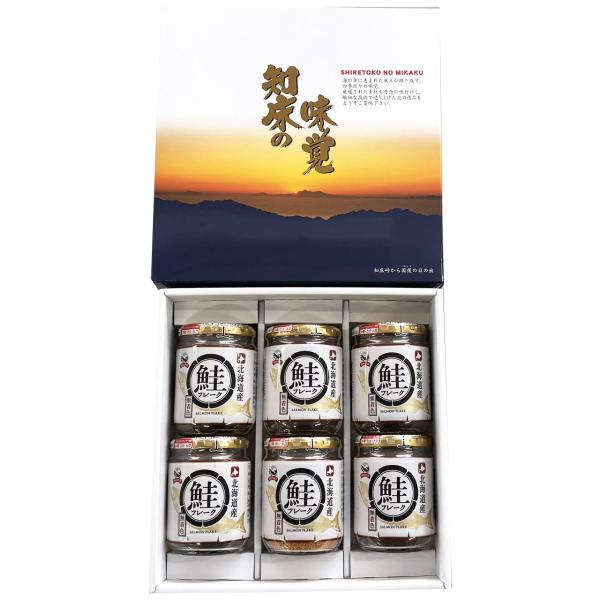 北海道産 鮭フレークセット（無着色無添加・100g×6本） 保管も保存も便利な瓶詰セットです。無着色無添加のこだわりの北海道鮭フレークを堪能して下さい。 ■ブランド・シリーズ名：網走水産■商品詳細：鮭フレーク（北海道産・無着色無添加・100...