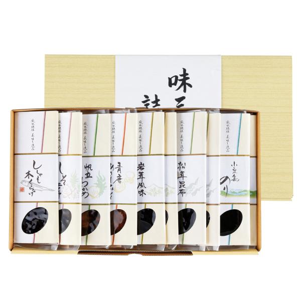 味三昧 詰合せ TH-10瀬戸内海に浮かぶお醤油のふるさと小豆島で海の幸・山の幸を丹念に炊き上げた佃煮の詰合せです。■商品内容：（岩茸風味×2・小豆島のり×2・松茸昆布×2・しそ若布・ししゃも木くらげ・帆立わかめ・青唐あさりみそ）各80g■...